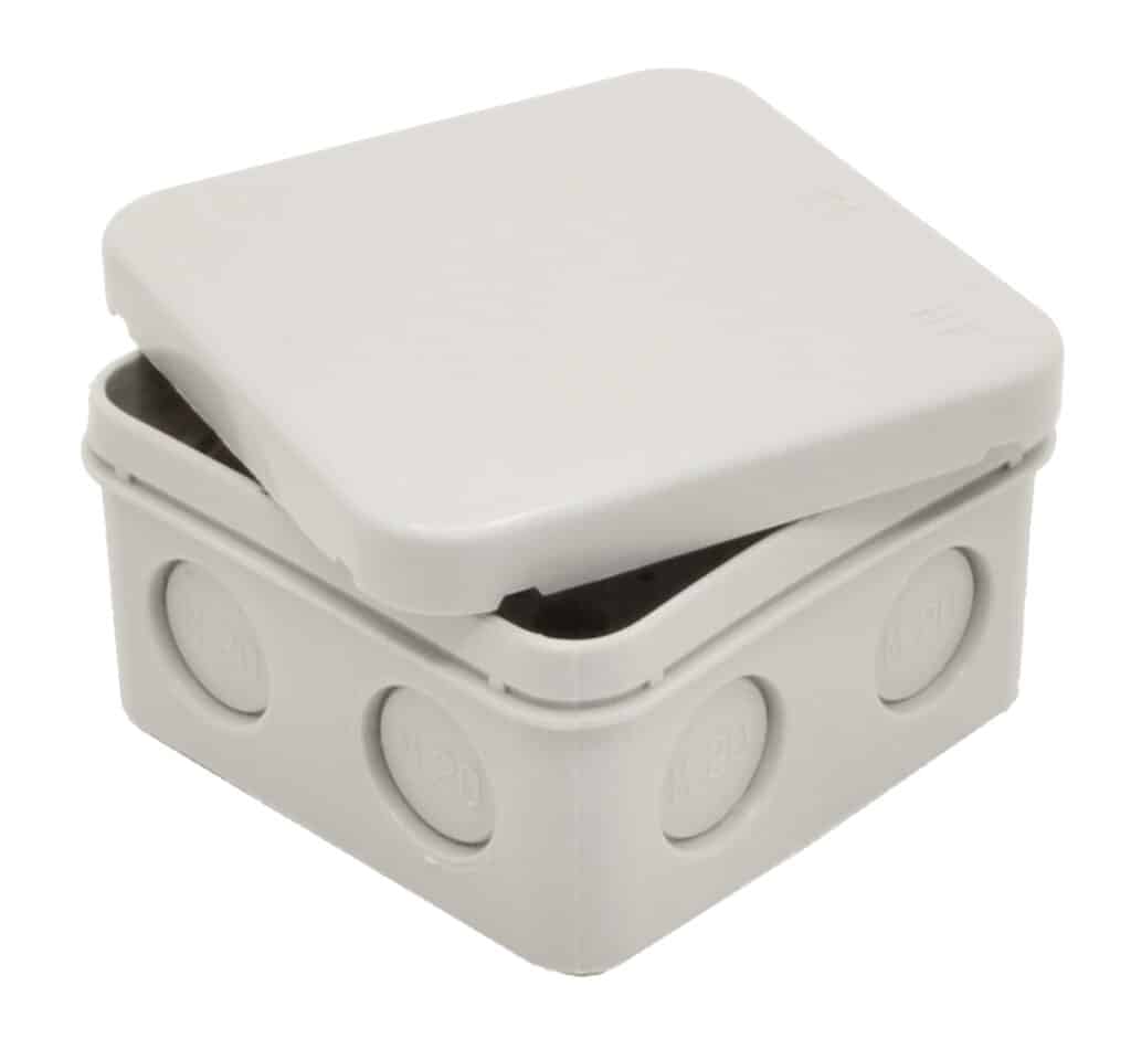 Aftakdoos 80x80x50 IP54 met druksluiting en ingangen dia 20 | Bouw-Elektro