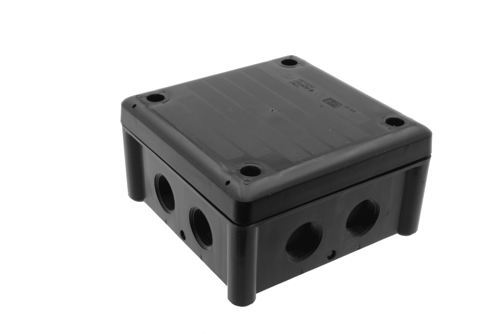Aftakdoos box line 102x102x56 IP66 met ingangen M20 "ZWART" | Bouw-Elektro