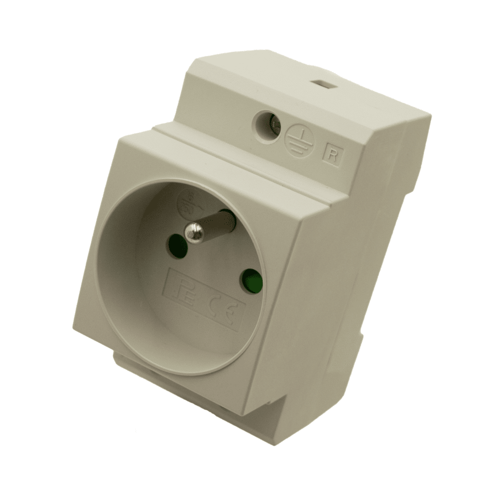 Stopcontact modulair voor op DIN-rail in kast 16A 2P+a 230V | Bouw-Elektro